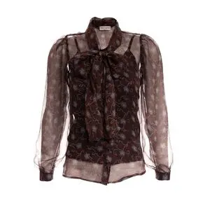SOFIA TSERETELI Chocolate Patterned Silk Shirt - Brown