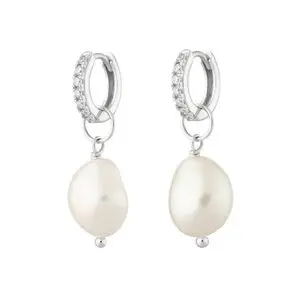 SCREAM PRETTY Sparkle Huggie Earrings With Baroque Pearls - Silver