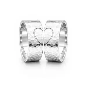 UNALOE Couple Heart Hammered Band Rings In Sterling – Matching Promise Rings For Him & Her - Silver