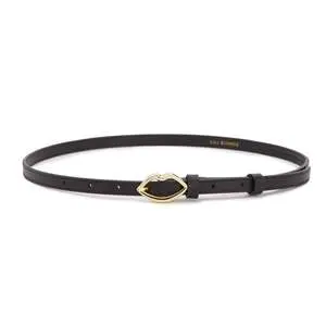 Lulu Guinness Skinny Leather Belt With Gold Tone Lip Buckle - Black