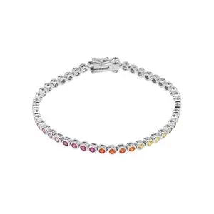 SPERO LONDON Sterling Silver Large Multicolour Bezel Tennis Bracelet - Gray