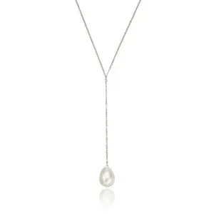LILY & ROO Sterling Large Pearl Drop Lariat Necklace - Silver
