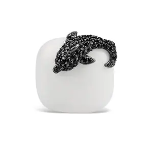 BELLUS DOMINA Sterling Silver Dolphin Cocktail Ring - White/black