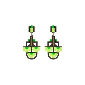 GISSA BICALHO Handmade Acrylic Earring Pendant Three Flowers Avocado - Green