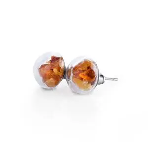 MY LITTLE NATURE Amber Earrings With Natural Amber Stones Designer Jewelry Earrings Stud Earrings - Orange