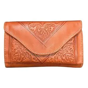 BERBER LEATHER Small Leather Tri-fold Purse Light - Brown