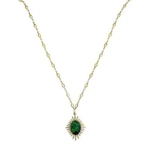 FARRA Gold / Green Epidote Charm Chain Necklace - Gold/green