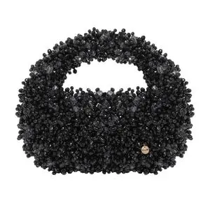 TILLIE BEADS Puppy Charm Acrylic Bead Fluffy Round-handled Bag - Black