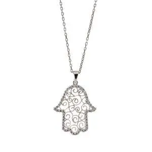 EBRU JEWELRY Spiral Design Hamsa Sterling & Diamond Necklace - Silver