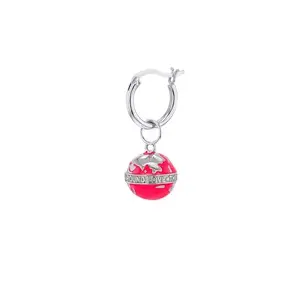 TRUE ROCKS Pink / Silver Neon Pink & Sterling Silver Mini Globe On Silver Hoop Earring - Pink/silver