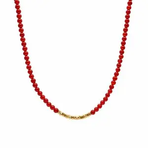 ORMIRO Navajo Carnelian & Golden Nuggets Beaded Necklace - Red