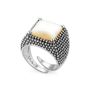 UNALOE Silver / White Adjustable Square Ring Sterling Silver With Mother Of Pearl - Silver/white