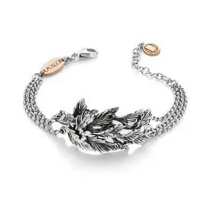 UNALOE Sterling Adjustable Leaf Bracelet With Rose Gold Monogram - Silver