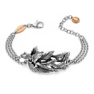 UNALOE Sterling Leaf Bracelet With 14k Rose Gold Monogram - Silver