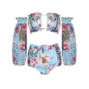 NUR KARAATA Sun Sleeve Blu Bikini Set - Blue