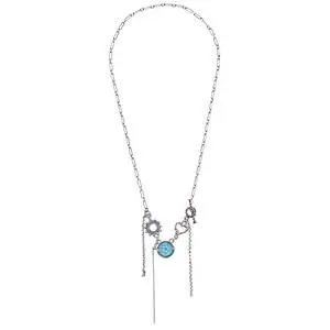 GEM KINGDOM Silver / Blue Ex Voto Celestial Charm Intaglio Necklace Blue - Silver/blue