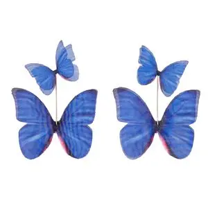 Oana Savu Dark Silk Butterfly Earrings Sterling Silver Statet Dangle Ear Wires - Blue