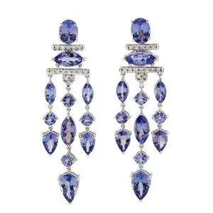 ARTISAN Blue Tanzanite And Diamond Chandelier Earrings In 18k White Gold - Blue/white