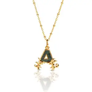 KASUN LONDON Plated A Initial Necklace With Green Marble - Gold