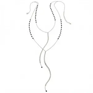 HEATHER HAWKINS Gypsy Draped Lariat Necklace Sterling Silver Spinel - Black
