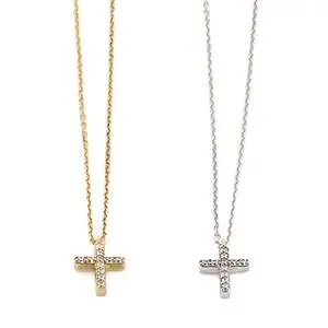 EBRU JEWELRY Dainty Diamond Cross Necklace - Silver