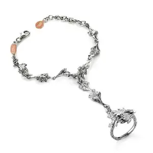 UNALOE Santafè Leaf Hand Harness Bracelet – Statet Hand Chain Jewelry, Elegant Fashion Hand Bracelet - Silver