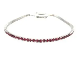 HARFI Silver / Red Garnet January Birthstone Sterling Silver Dainty Tennis Bracelet - Silver/red