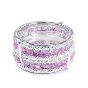 GERMAN KABIRSKI Pink / Silver Tartine Silver Wide Band Ring With Raw Pink Sapphire - Pink/silver