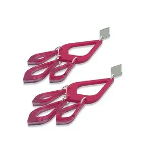 TOOLALLY Feather Drop Earrings Royal & Pink Swirl - Red