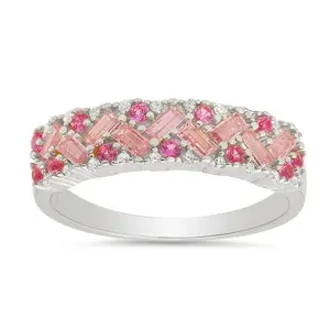 KYLIE HARPER Sterling Pink Sapphire Ombre Baguette-cut Band Ring - Silver