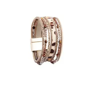 Saachi Beaded Animal Fur Bracelet - Brown