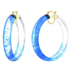 GOLD & HONEY Gold / Blue Tie Dye Lucite Hoops In Blue - Gold/blue