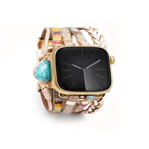 Saachi Boho Crystal Leather Apple Multi Band - Black