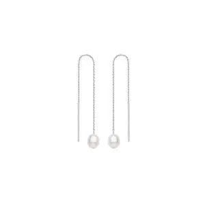 VANCHI Eira Pearl Drop Threader Earrings - Silver