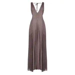ZHENABIA Maxi Dress With V-neckline And Embroidered Details - Pink