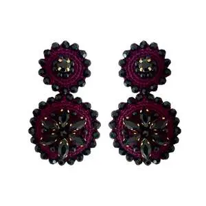 PINAR OZEVLAT Flower Drop Earrings Burgundy - Black