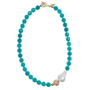 FARRA Baroque Pearl With Jade Simple Short Necklace - Blue