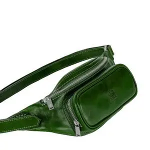 TIME RESISTANCE Leather Sling Bag Belly Bag In Independent People - Green