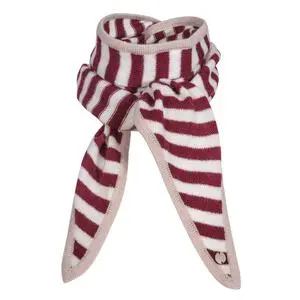 TIRILLM Ayla Small Neck Scarf In Soft Pure Cashmere, Deep Burgundy And White Stripes With Beige Trimming - Red