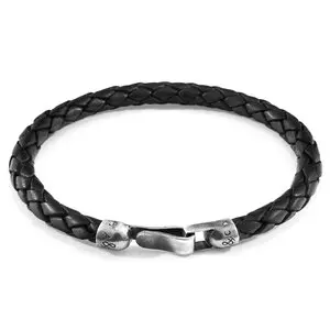 ANCHOR & CREW Midnight Skye Silver & Braided Leather Bracelet - Black