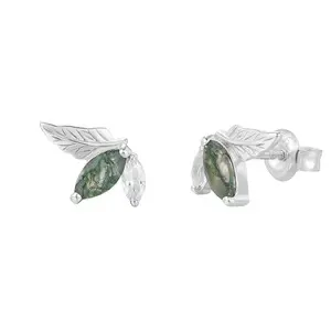 AZURA JEWELRY NEW YORK Verdant Moss Agate Stud Earrings White Gold Vermeil - Silver