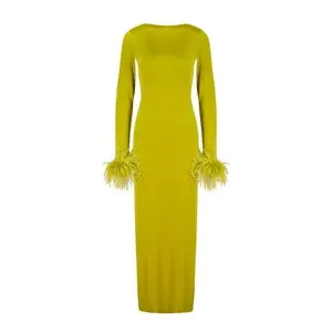 NALÈ Lime Backless Maxi Dress With Faux Feather Trim - Green