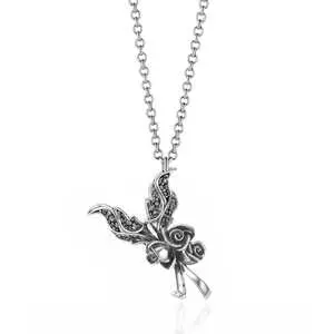 UNALOE Sterling Rose & Leaf Necklace – Handmade Floral Statet Jewelry - Silver