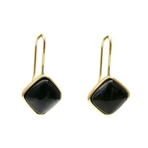 FARRA Stylish Square Obsidian Hook Earrings - Black