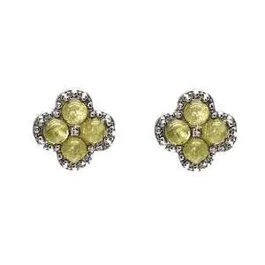 FARRA Minimalist Flower Shaped Prehnite Stud Earrings - Green