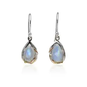 ISLA SILVER Handmade Rainbow Moonstone Droplet Earrings - Silver