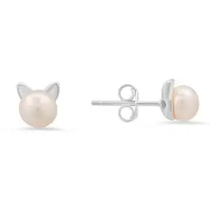 KYLIE HARPER Sterling Kitty Cat Pearl Stud Earrings - Silver