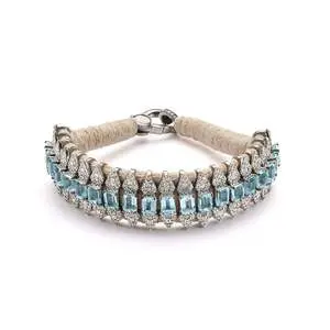 CARAVAN OF STONES Neutrals Saint-tropez Sand Thread Bracelet With Single Cut Diamonds & Topaz - Blue