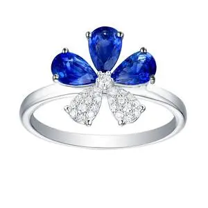 ARTISAN White / Blue Blue Sapphire Gemstone & Diamond Floral Ring In 18k White Gold - White/blue