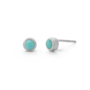 NELLOU JEWELLERY Turquoise Mini Gem Dot December Birthstone Earrings Sterling Silver - Blue